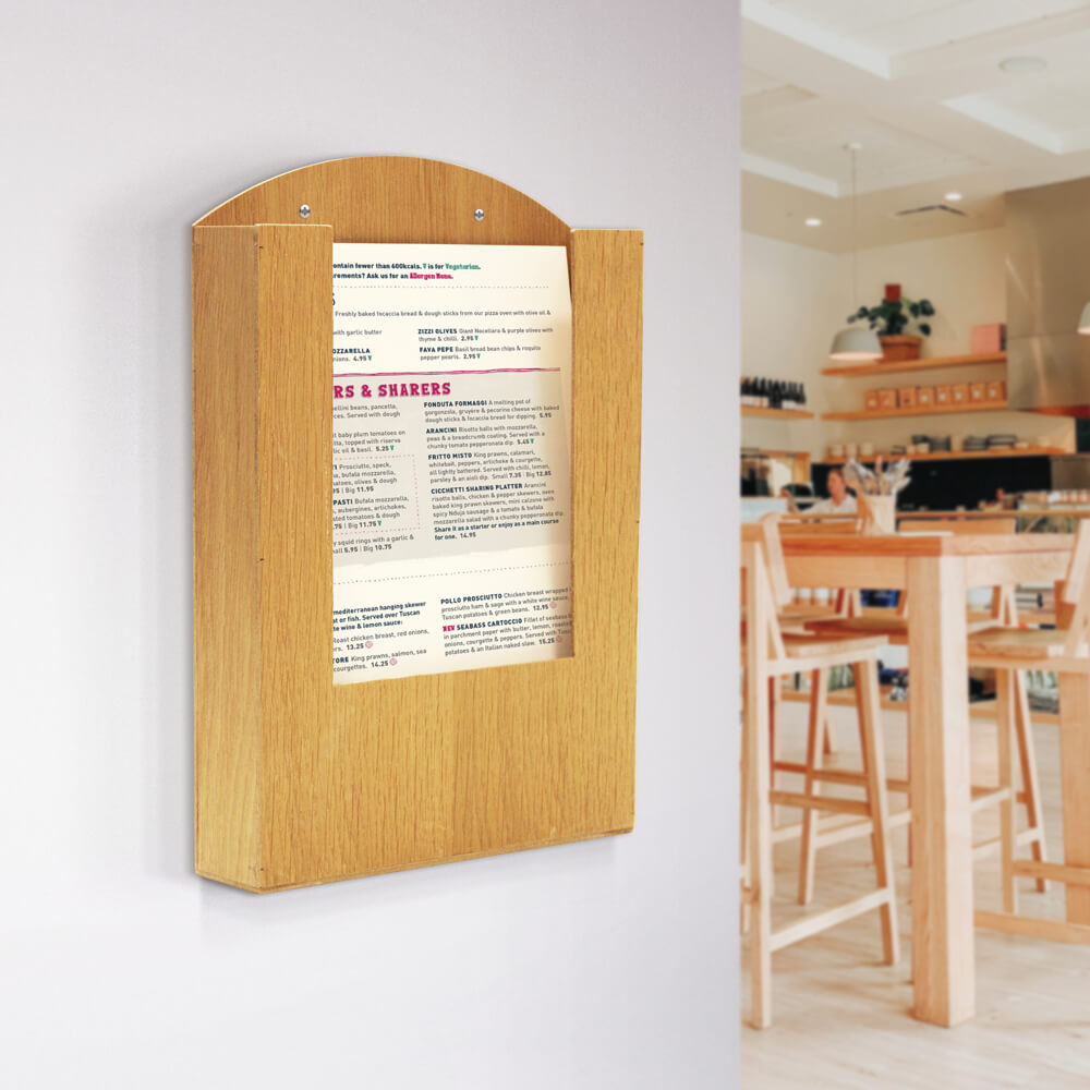 Pocket Wooden Menu Holder in A4 or A5 | Wood Menu Holders